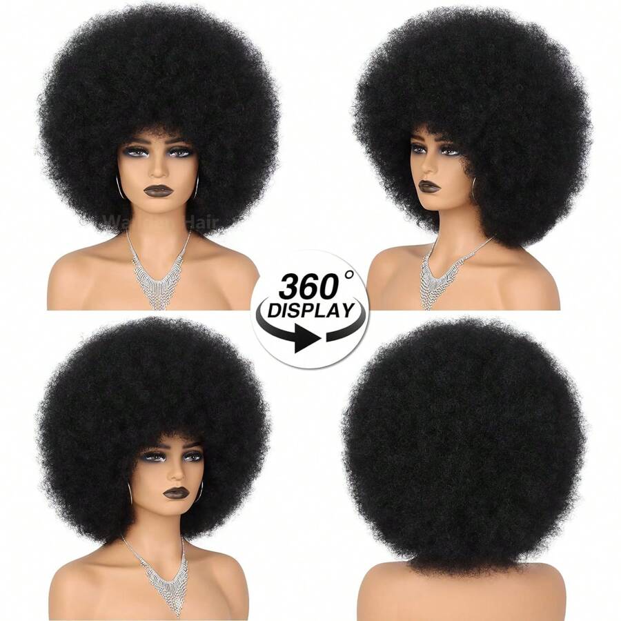 70s Afro Wigs For Black Women Glueless Wear And Go Wig Curly Afro Puff ...