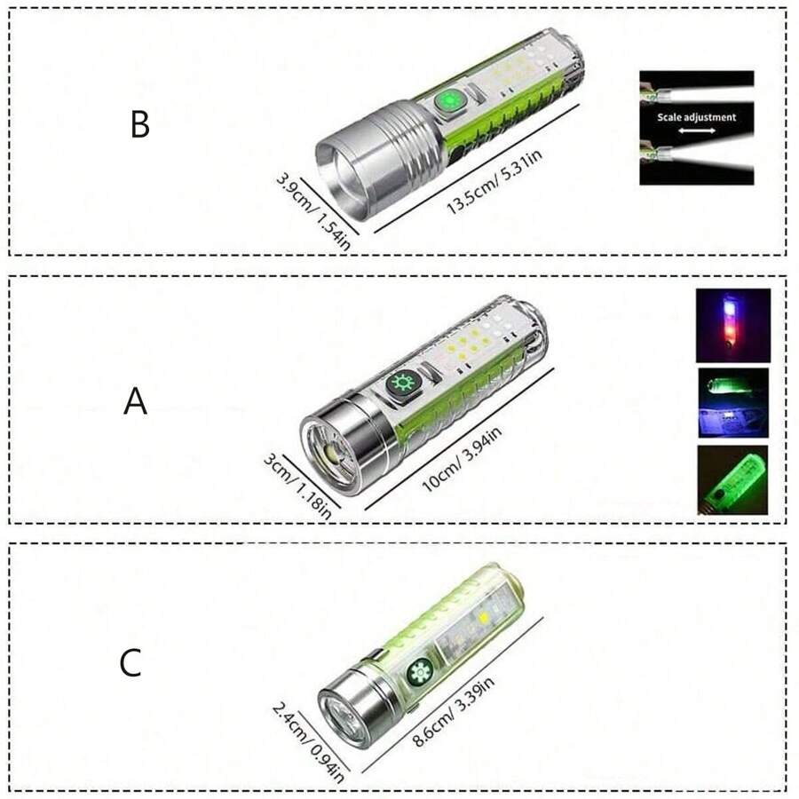 1pc Portable Zoomable LED+COB Keychain Flashlight Mini USB Rechargeable ...