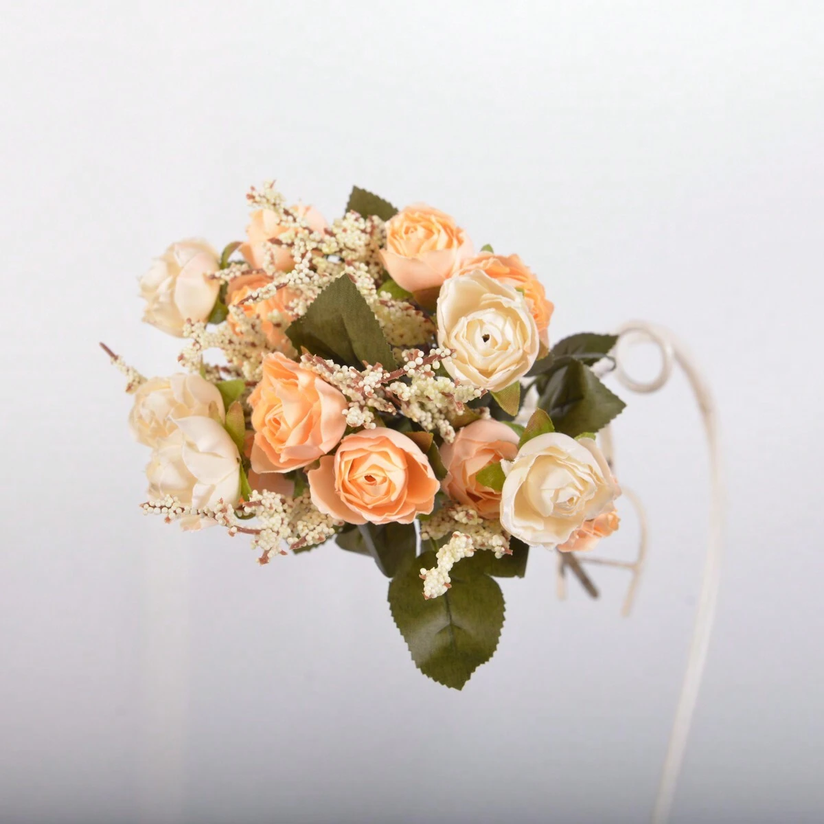 15-Head Artificial Mini Rose Bouquet With Leaves, Decoration Plastic ...