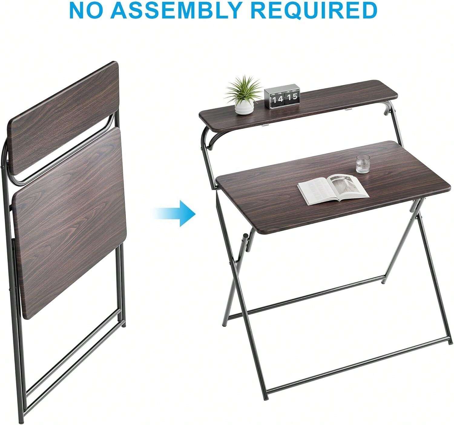 2-Tier Folding Computer Desk - No Assembly Required, 31.5" Small ...