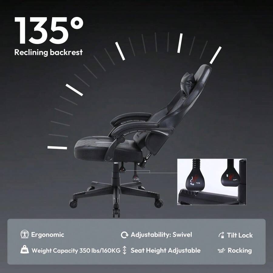 Dowinx Gaming Chair With Pocket Spring Cushion, Ergonomic Computer Chair High Back, Reclining ...