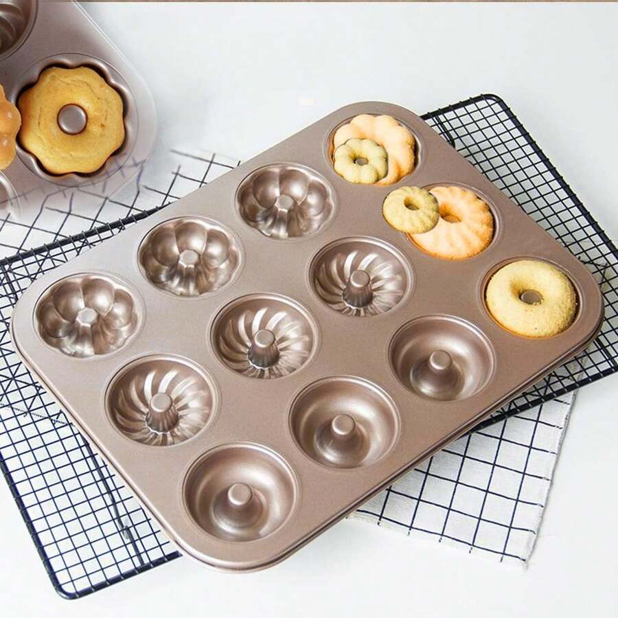 Donut Baking Mold Pan: 12-Cavity Non-Stick Donut Baking Cake Pan Carbon ...