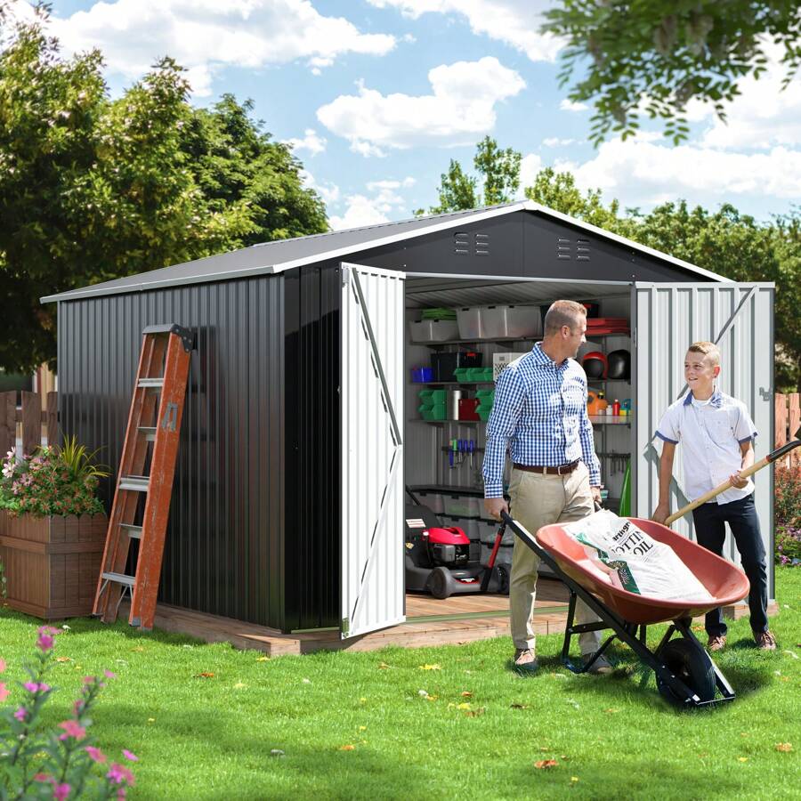AirWire 10'x9' Garden Storage Shed With Updated Frame, Lockable Doors ...