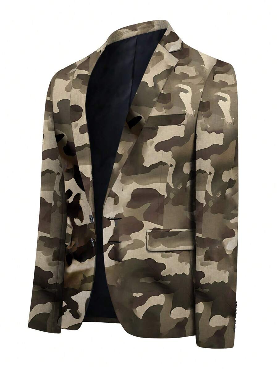 Classic Camouflage Blazer For Men, Outdoor Street Style Suit Jacket ...
