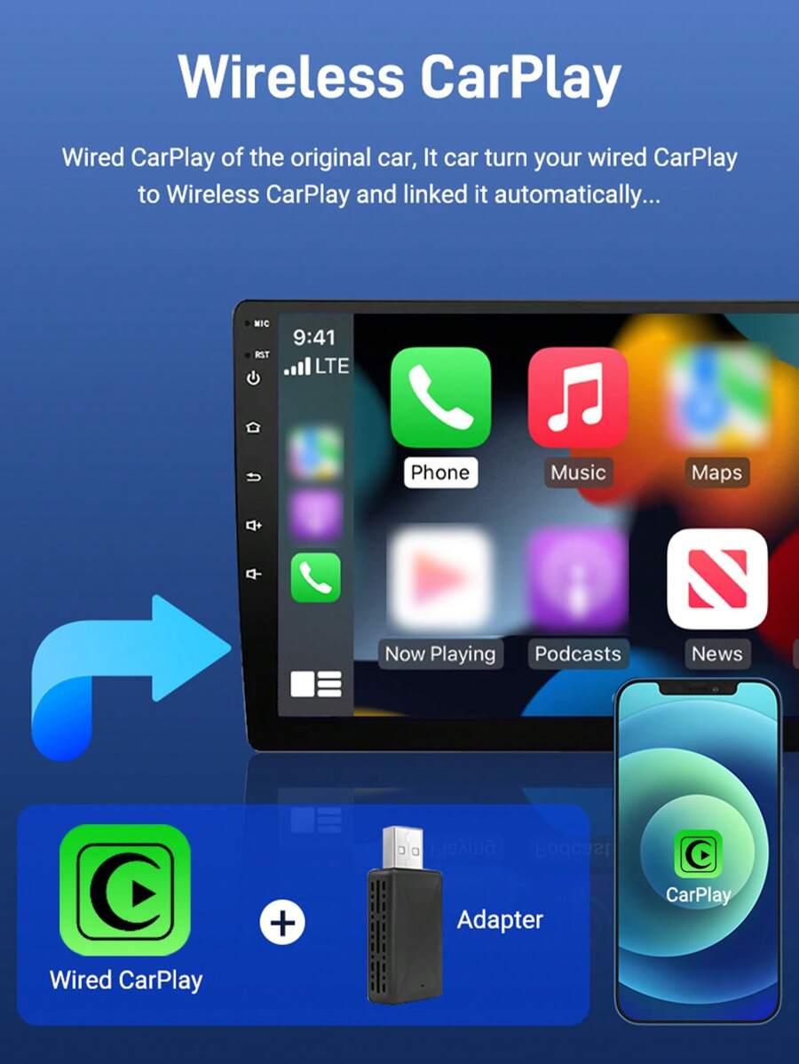 Acodo Adaptador inalámbrico Acodo CarPlay/Android Auto 2 en 1 Mini reproductor multimedia para ...