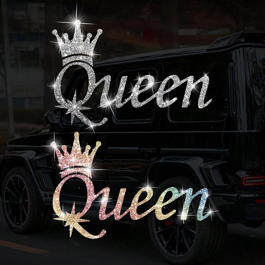 1pc "Queen" Crown Vinyl Sticker, Glittering Car Decal For Door/Window ...