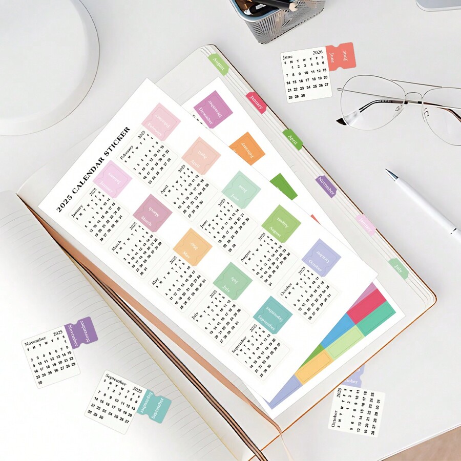 2 Sheets 2025 Schedule Calendar Stickers, Monthly Planner Adhesive ...