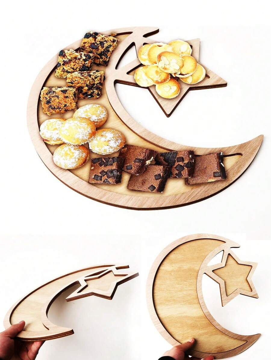 Wooden Star And Moon Dinner Plate, Star And Moon Tray, Desktop Star And ...