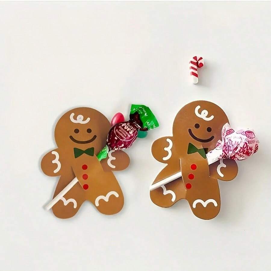 50 Christmas Gingerbread Man Lollipop Decoration Cards, Cute Party ...