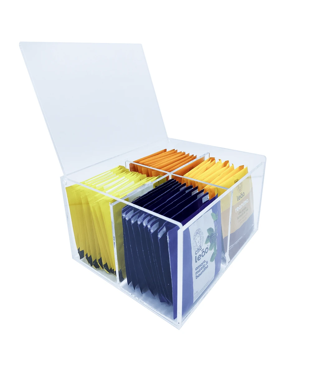Acrylic Tea Bag Holder Box With 4 Compartments And Lid | SHEIN USA