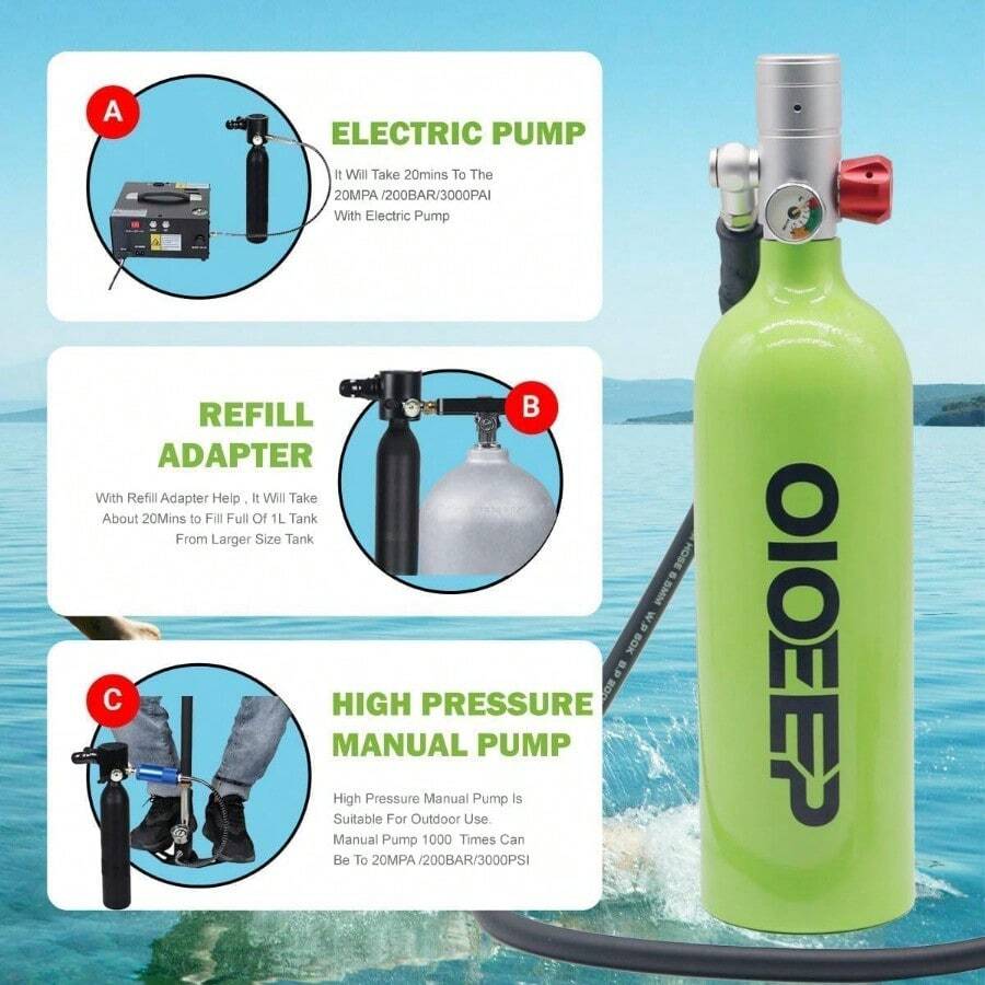 Mini Scuba Diving Tank, 1L Dive Portable Lung Tank, 15-20 Minutes ...