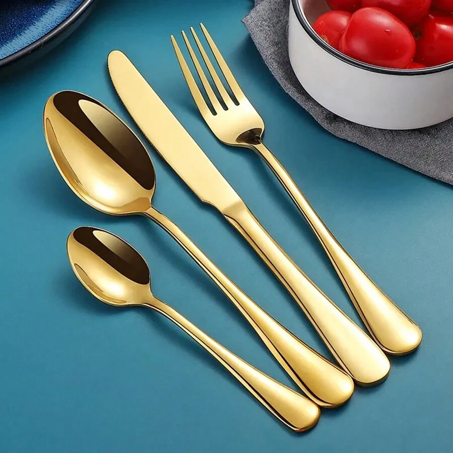 16pcs Stainless Steel Steak Cutlery Set - Knife, Fork, Spoon, Dessert ...