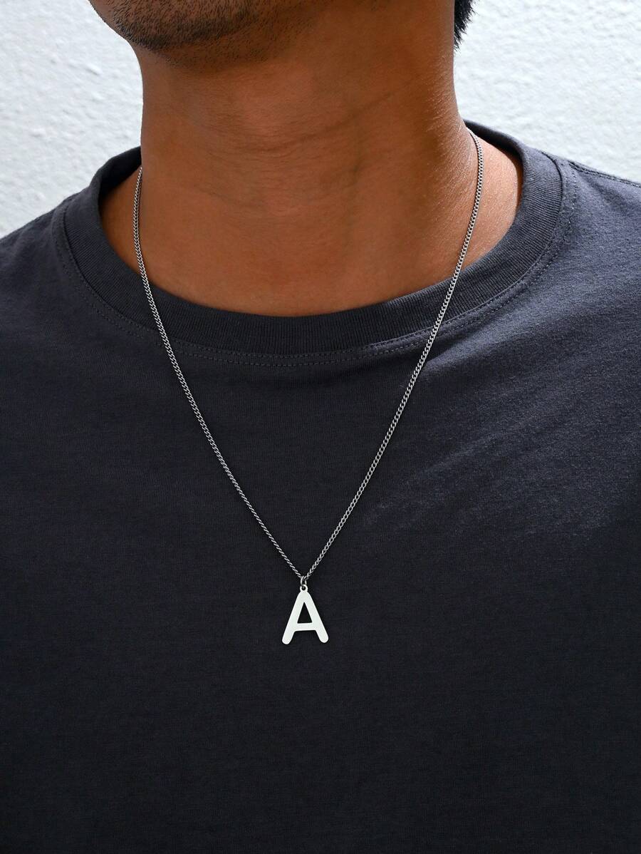 1pc Minimalist Style Men's Stainless Steel Letter Pendant Necklace ...
