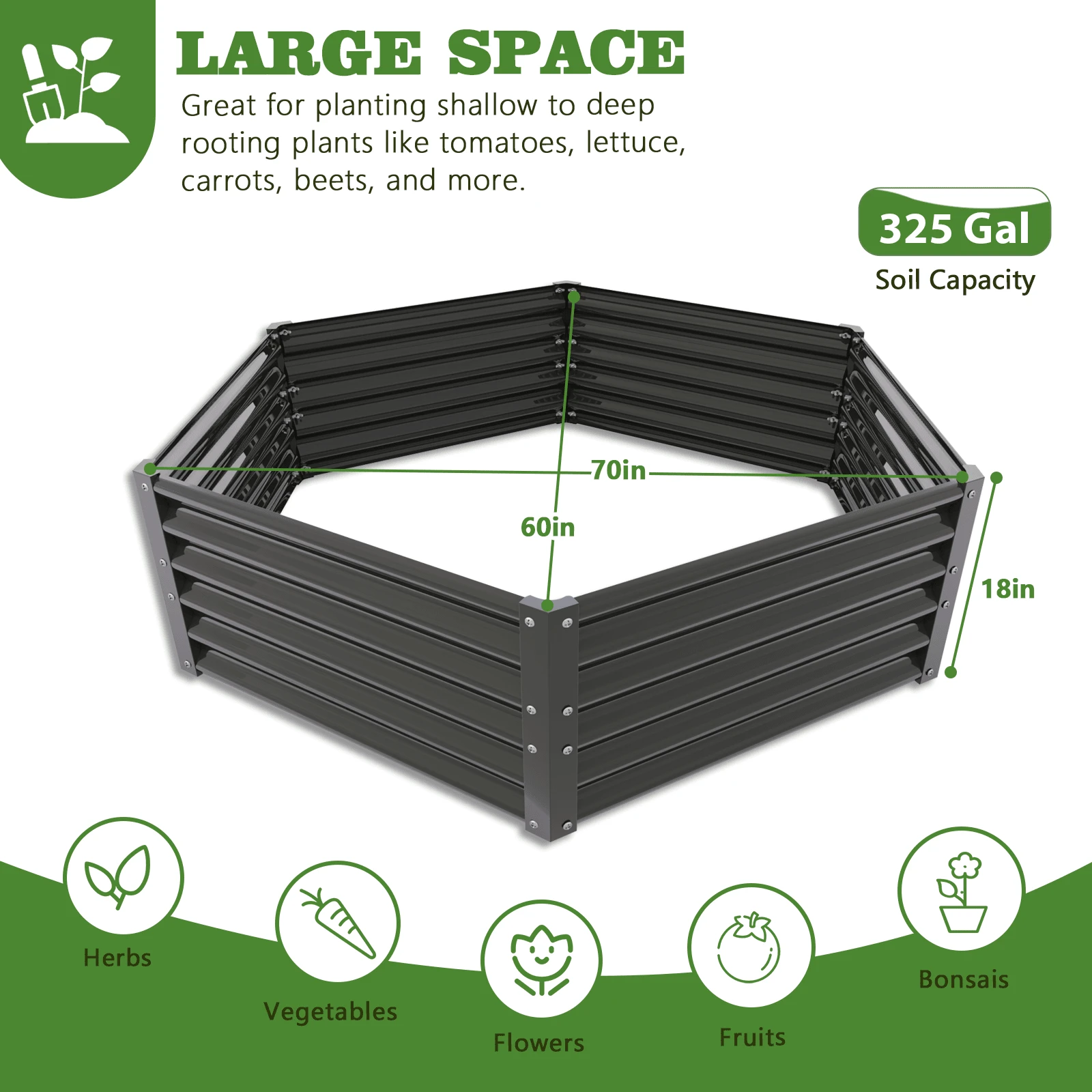 Hexagon Galvanized Raised Garden Beds Outdoor,70x60x18in Metal Planter ...