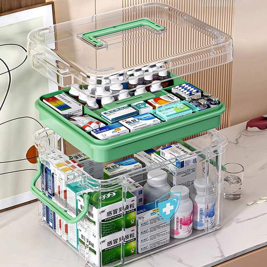 Multi-Functional Family Medicine Box, Transparent Dual Layer Storage ...
