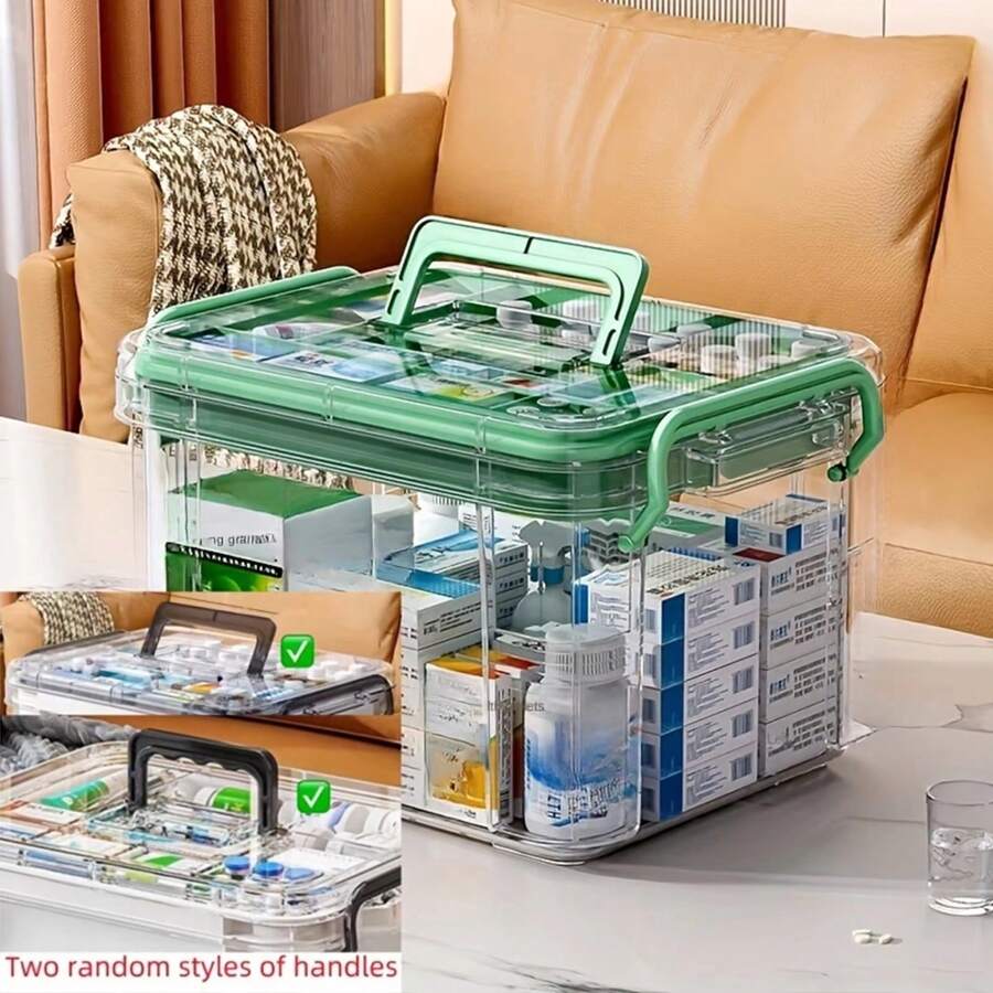 Multi-Functional Family Medicine Box, Transparent Dual Layer Storage ...