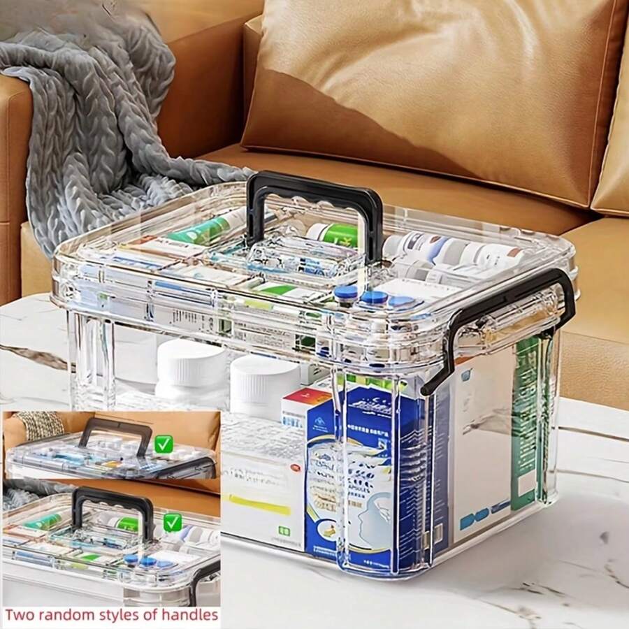 Multi-Functional Family Medicine Box, Transparent Dual Layer Storage ...