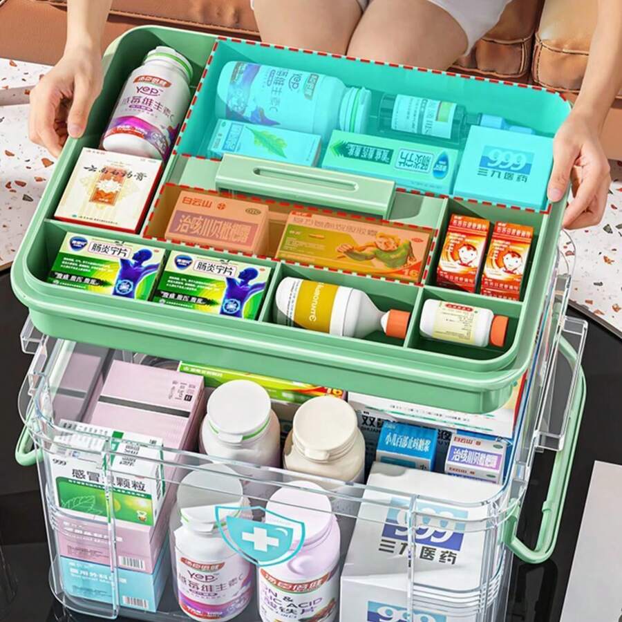Multi-Functional Family Medicine Box, Transparent Dual Layer Storage ...