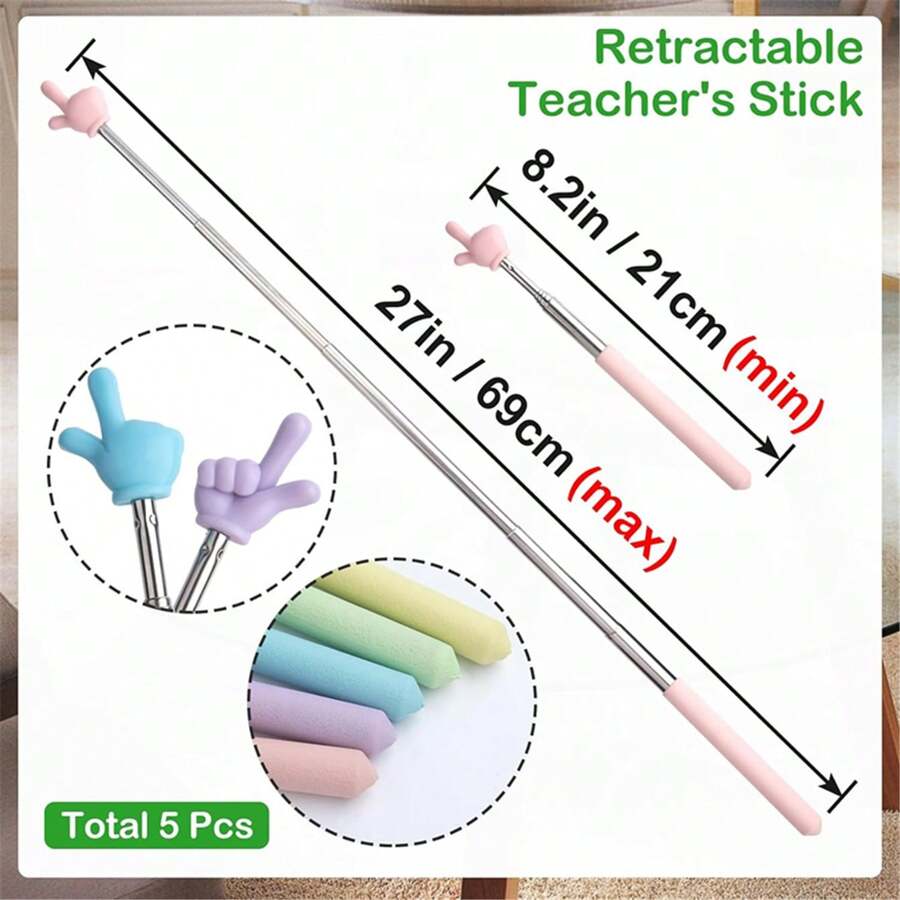 6pcs Random Color Retractable Teacher Pointer Stick, Extendable Finger ...