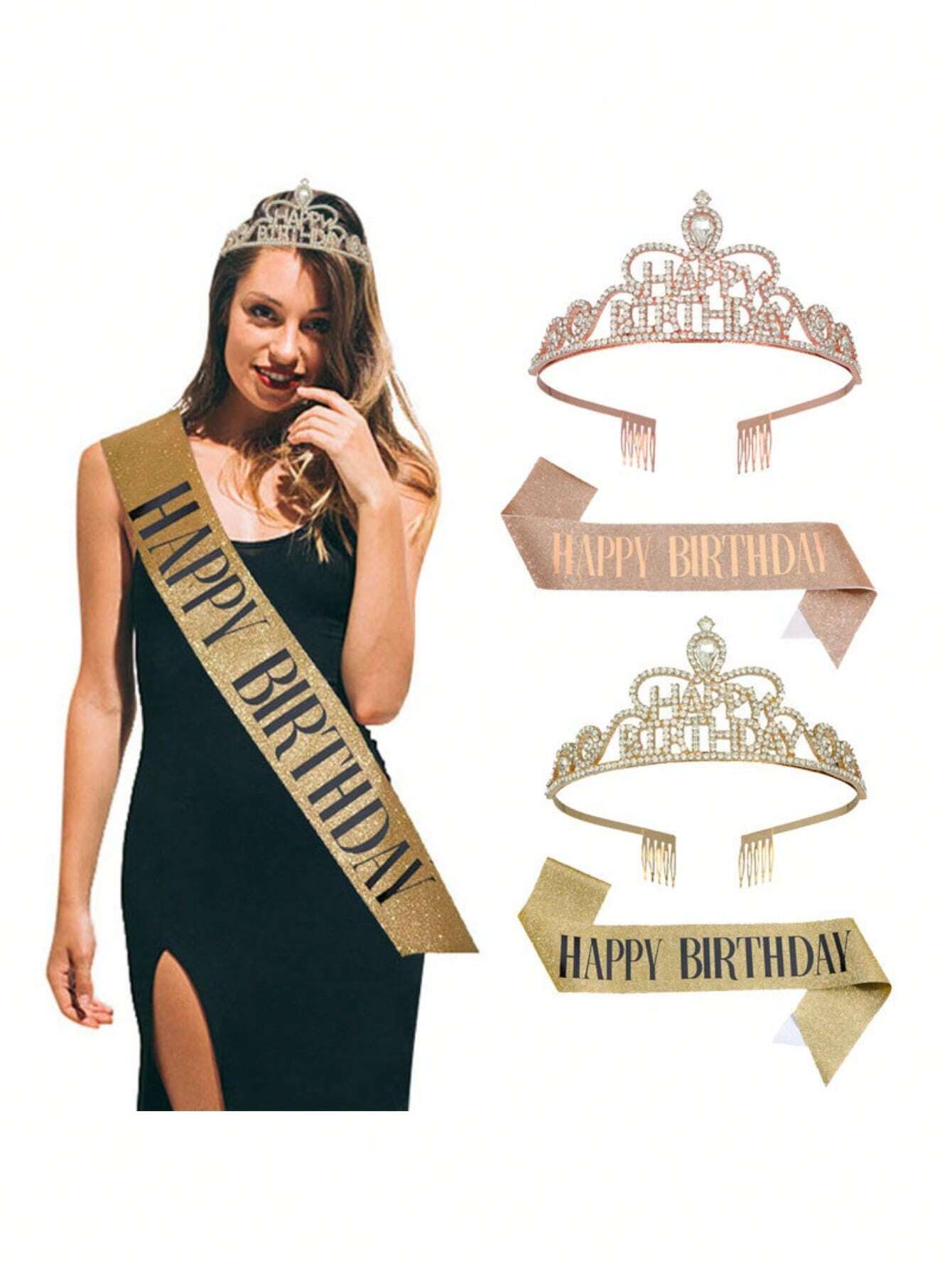 2 pièces, ensemble de couronne et ceinture "Joyeux anniversaire" pour ...