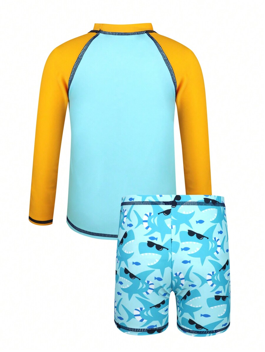 New Quick-Dry Long Sleeve Boys' Rash Guard Swimsuit With Shorts, UV ...
