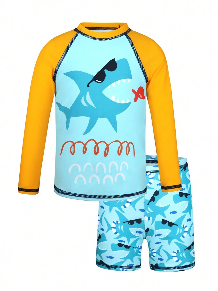 New Quick-Dry Long Sleeve Boys' Rash Guard Swimsuit With Shorts, UV ...