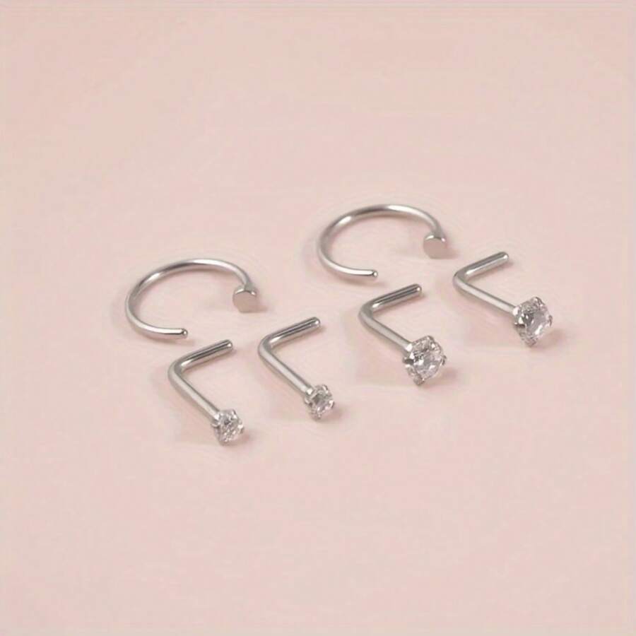 12pcs CZ Nose Rings Set - Includes L-Shaped Nose Studs & C-Shaped Nose ...