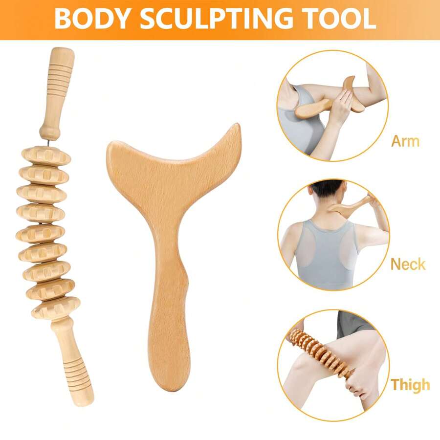 4-In-1 Wood Therapy Massage Tools Kits Set Back Body Massager Wooden ...