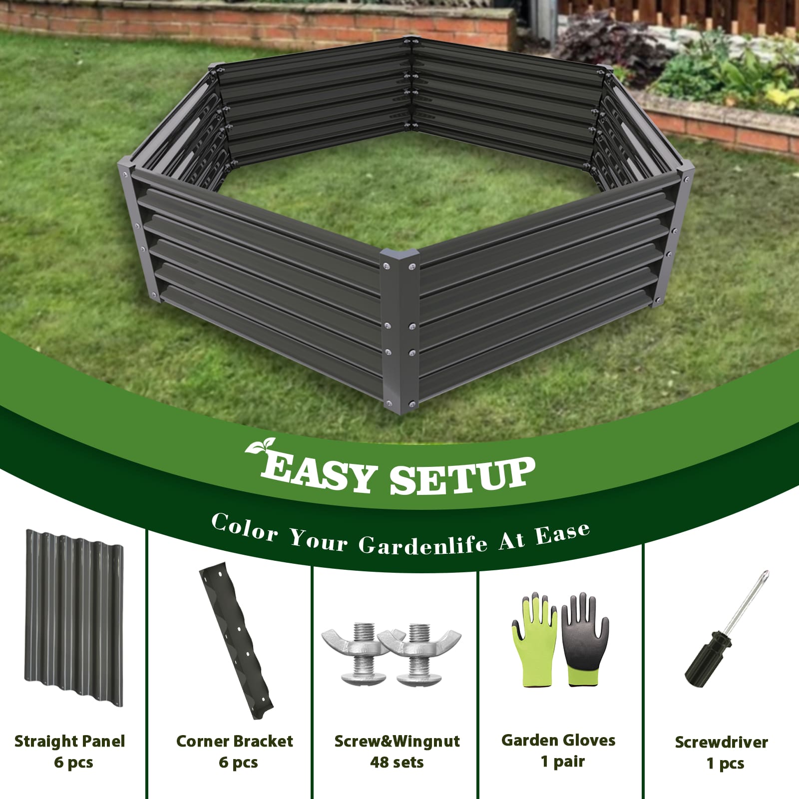 Hexagon Galvanized Raised Garden Beds Outdoor,70x60x18in Metal Planter ...