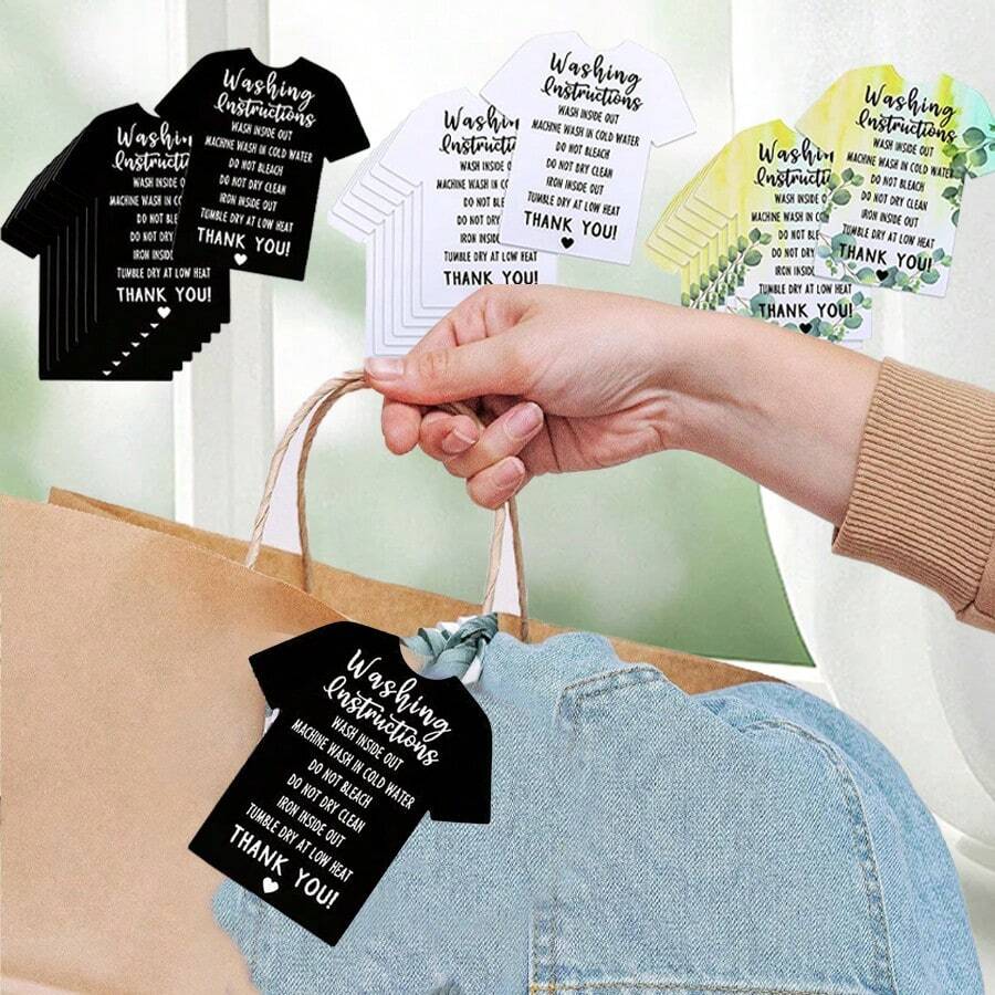 50pcs T-Shirt Washing Care Label Instructions, Clothing Cleaning And ...