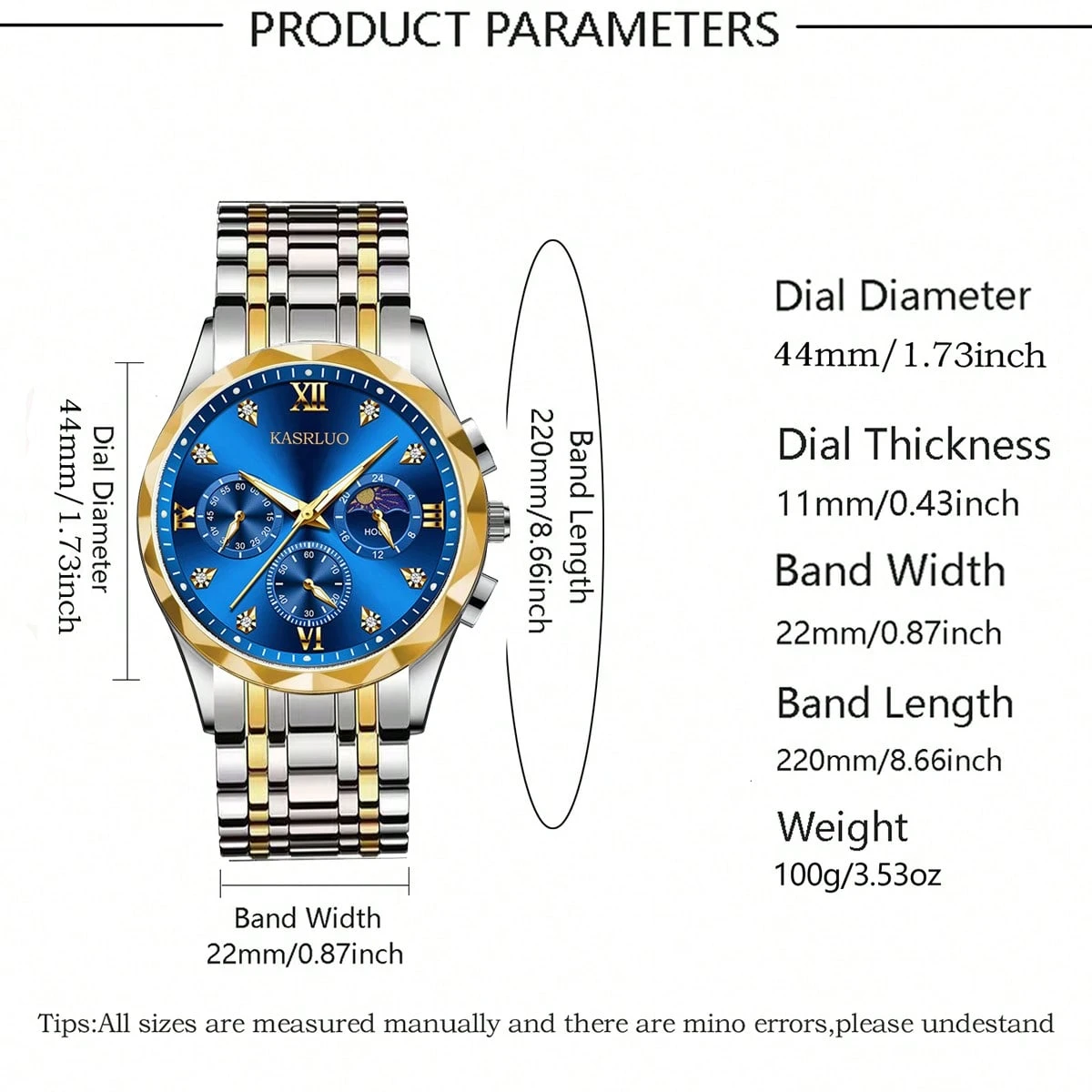 KASRLUO New Men's Stainless Steel Quartz Wrist Watch, Multi-Dial ...