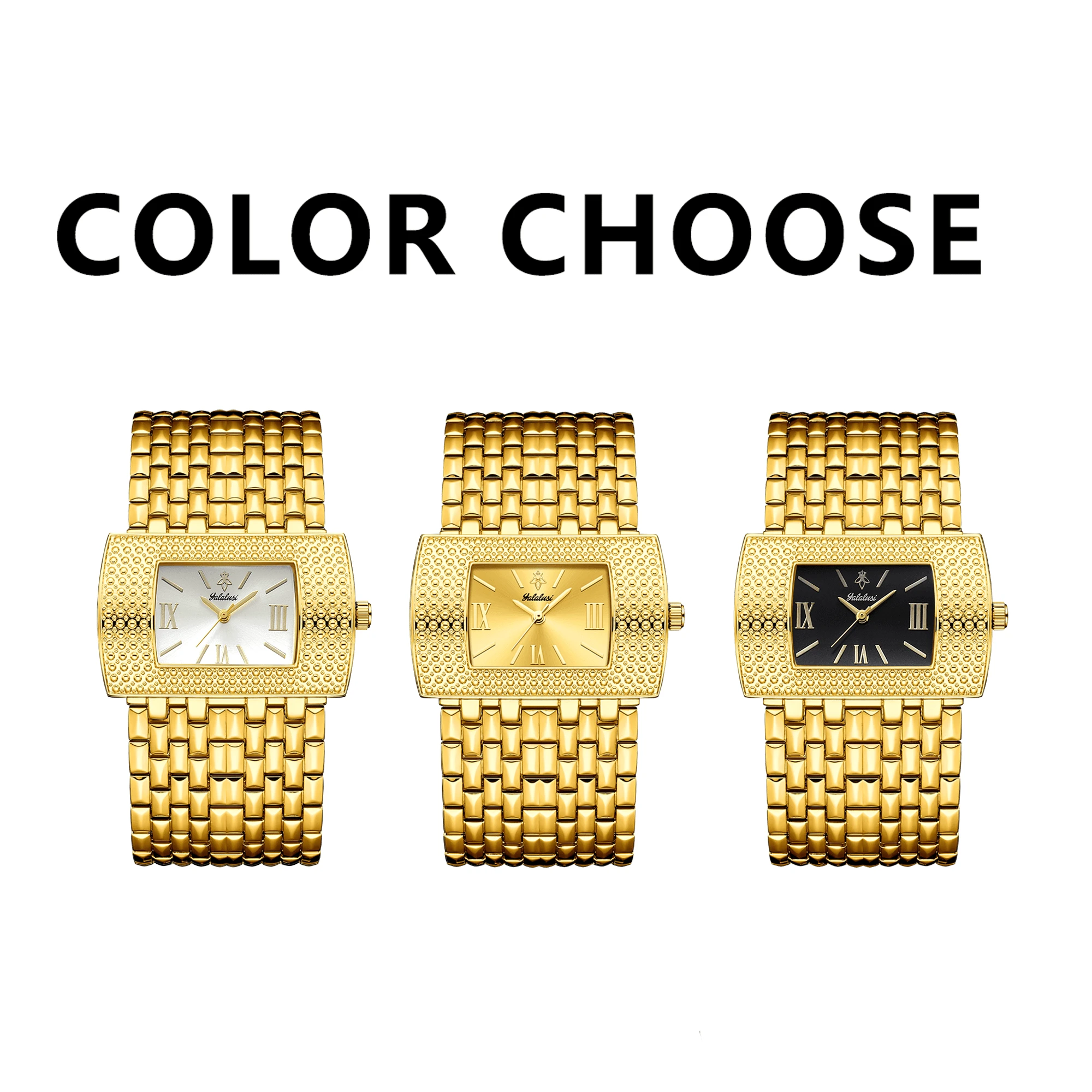 YALALUSI Luxury Gold Zinc Alloy Rectangular Case Analog Digital Quartz ...