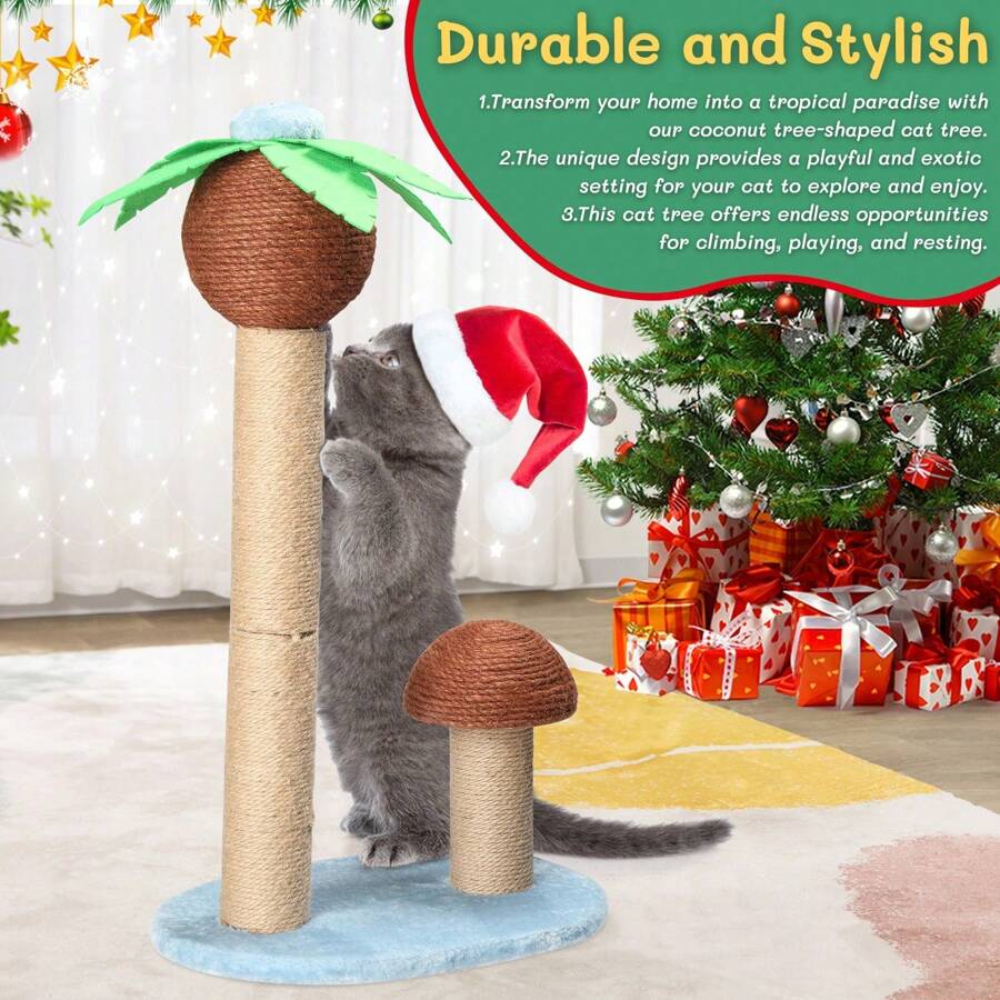 27.5in Coconut Palm Tree Cat Scratching Post, Cute Cat Scratcher With ...