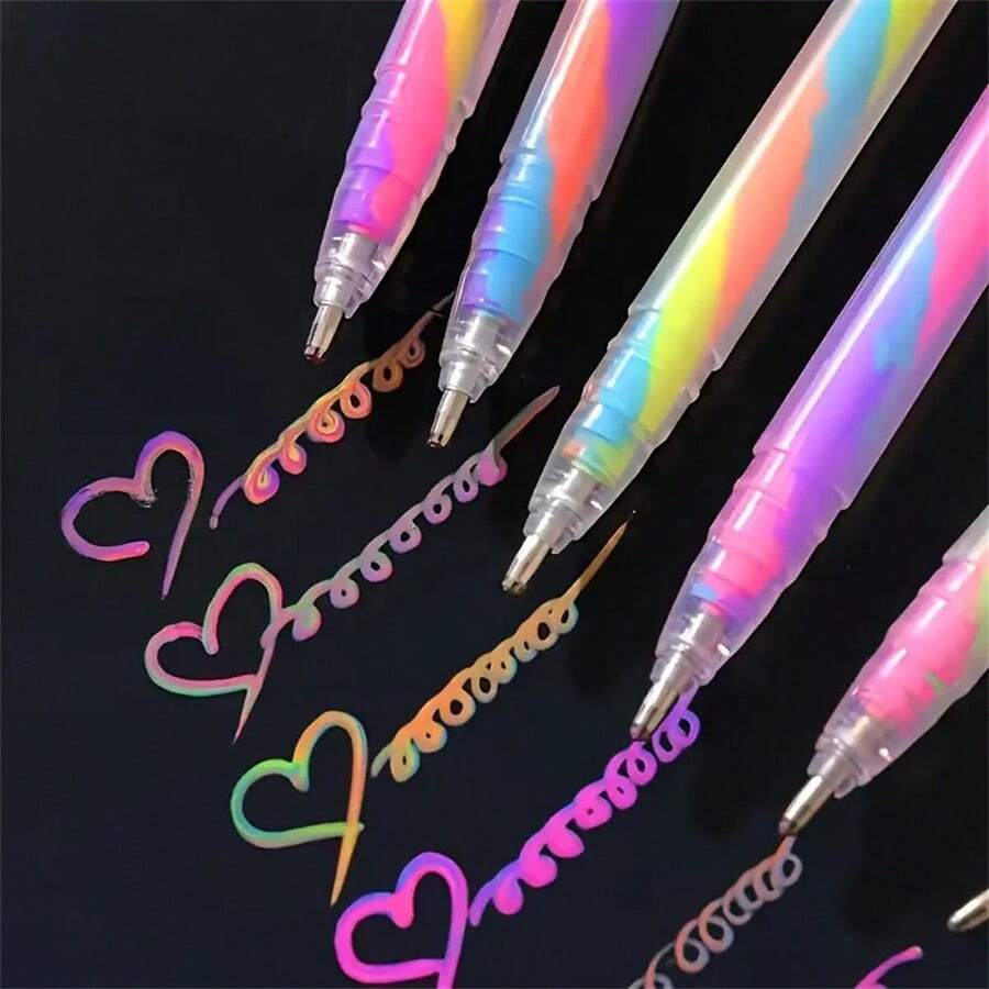 6 Colors Shiny Gel Pens, 12pcs Fine Tip Rainbow Gradient Markers ...