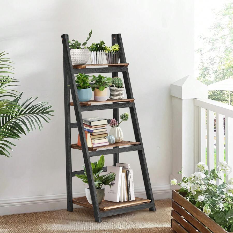 Wood Folding Plant Stand, 4-Tier Wooden Foldable Plant Shelf, Flower ...