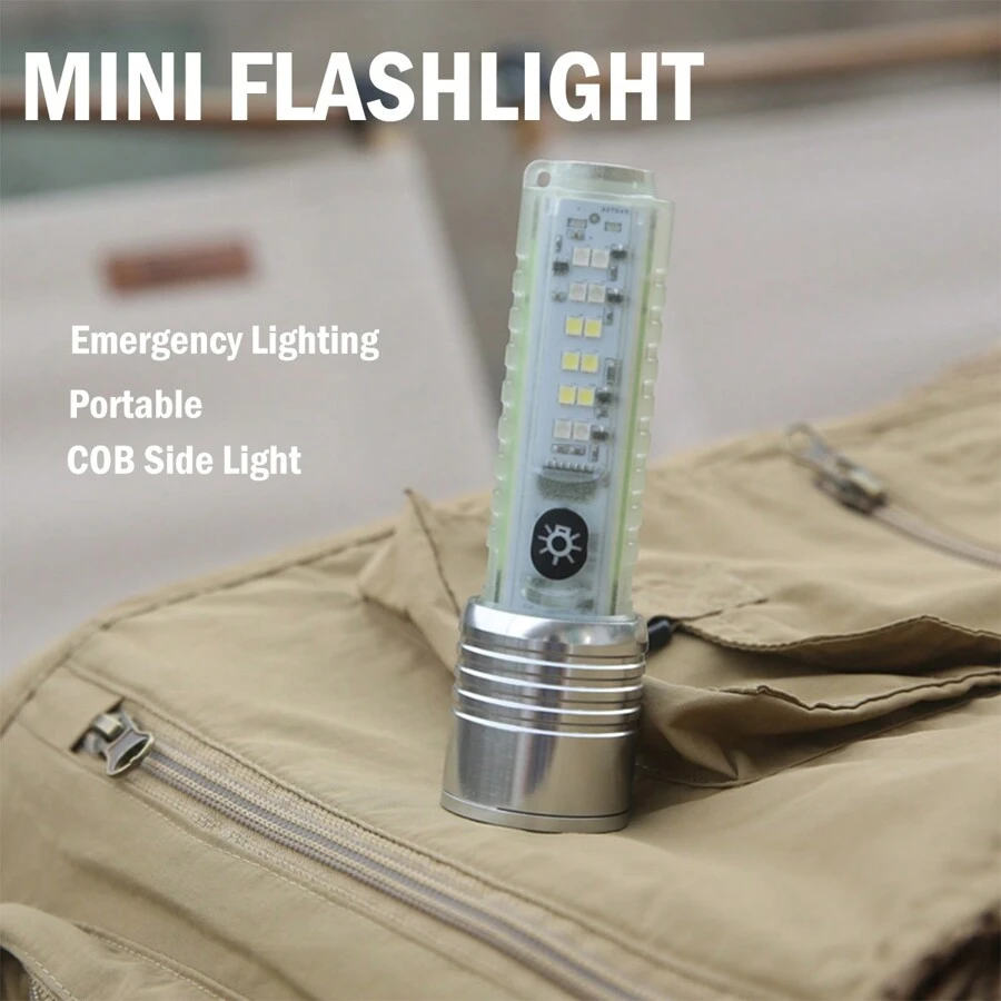 1pc Portable Zoomable LED+COB Keychain Flashlight Mini USB Rechargeable ...