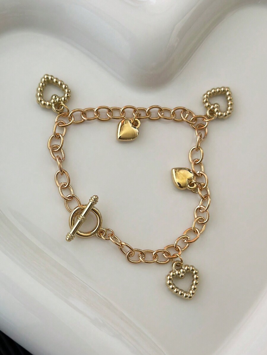 1pc Thick Chain And Heart Pendant CCB Material Bracelet, Suitable For ...
