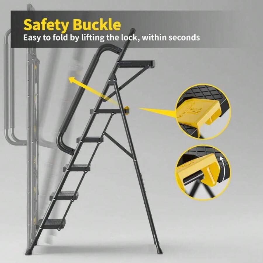 3 Step Ladder With Tool Platform, Folding Step Stool With Handrails ...