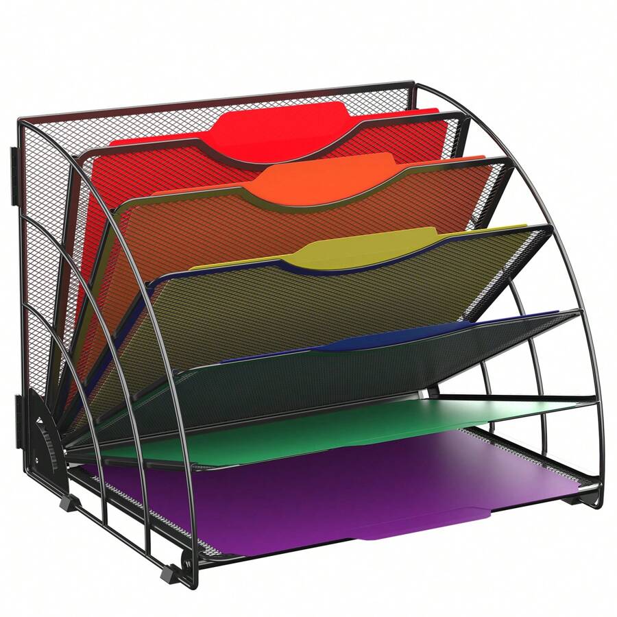 DALTACK Fan-Shaped Desktop File Storage Box - 6 Compartments, Ideal ...