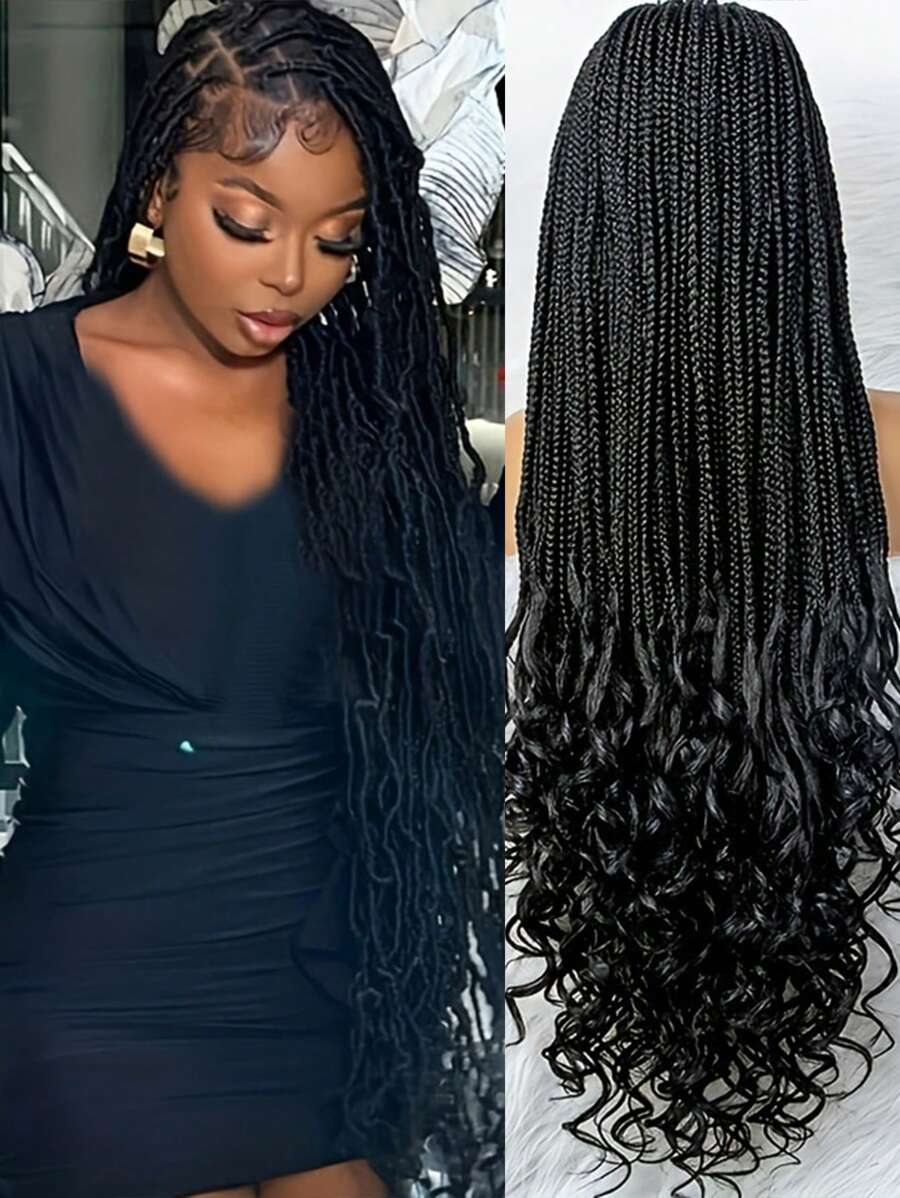 Braided Wigs For Black Women Synthetic Lace Front Wigs Knotless Box ...
