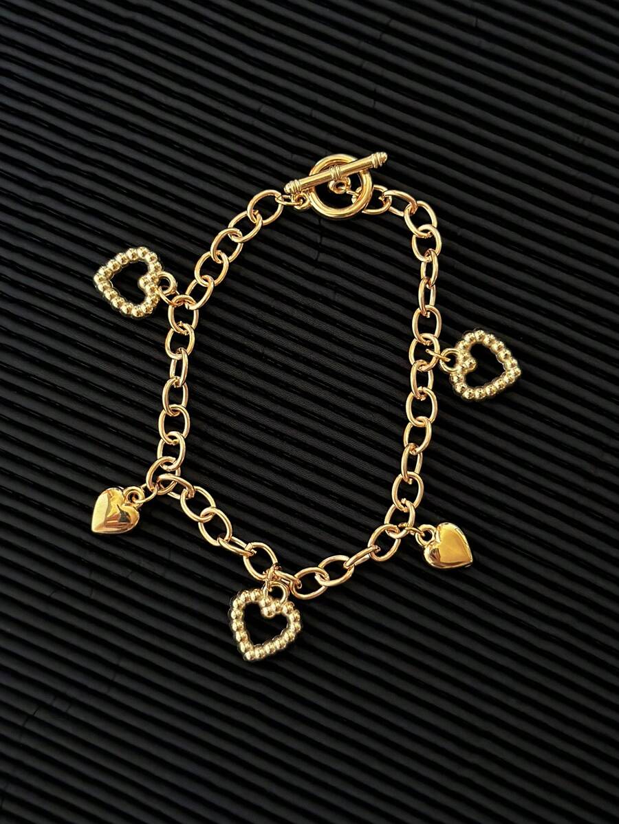 1pc Thick Chain And Heart Pendant CCB Material Bracelet, Suitable For ...