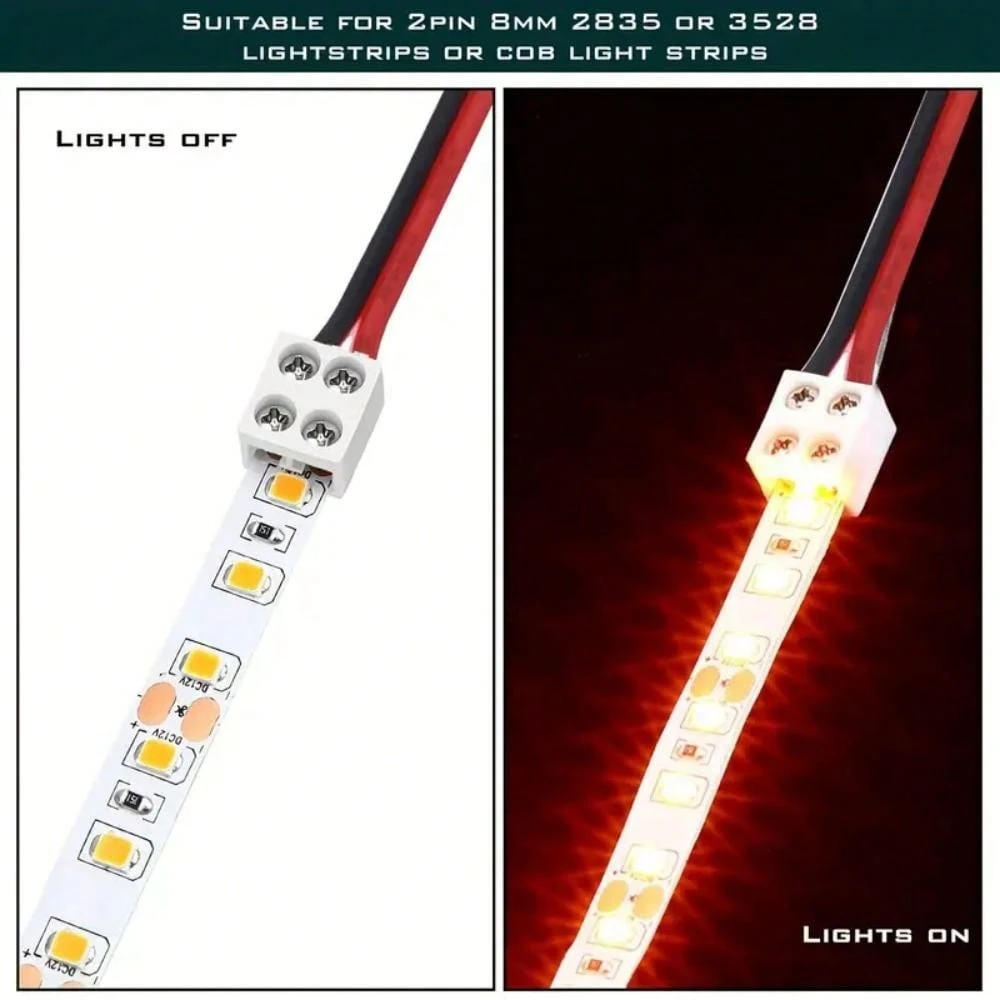 2-Pin 8mm Pitch LED Strip Light Connector, No Electricity Or Battery ...