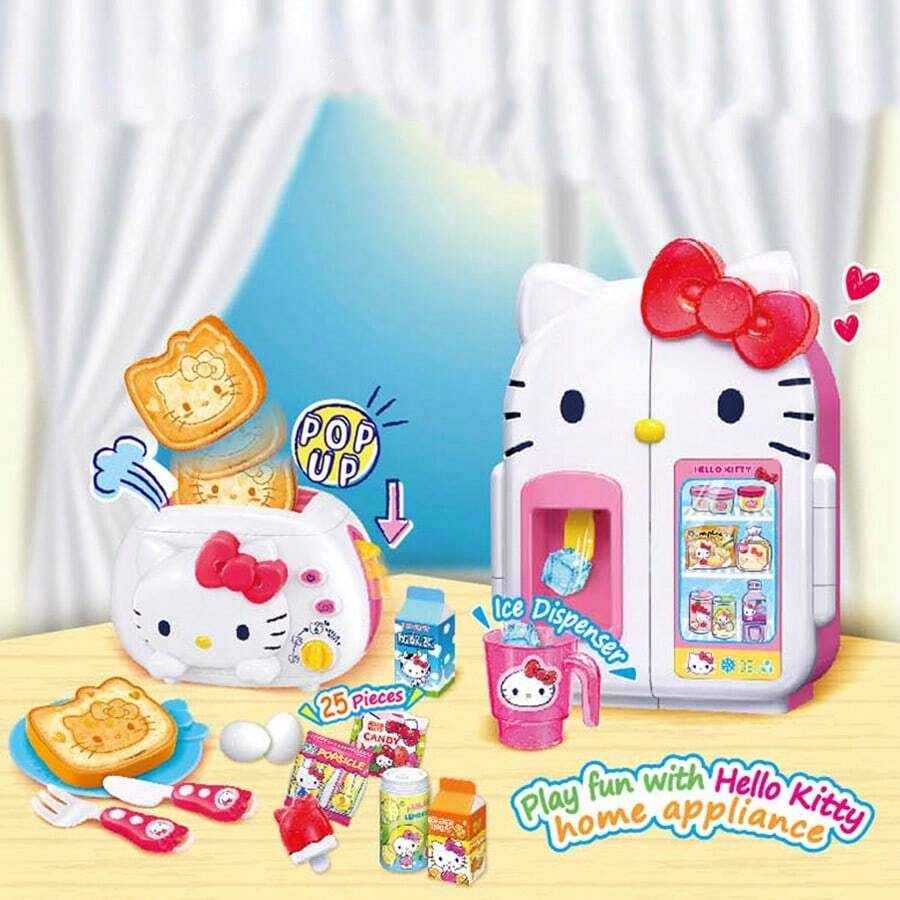 SANRI O Hello Kitty Cat Shaped Mini Fridge Pretend Play Kitchen Toy, KT ...