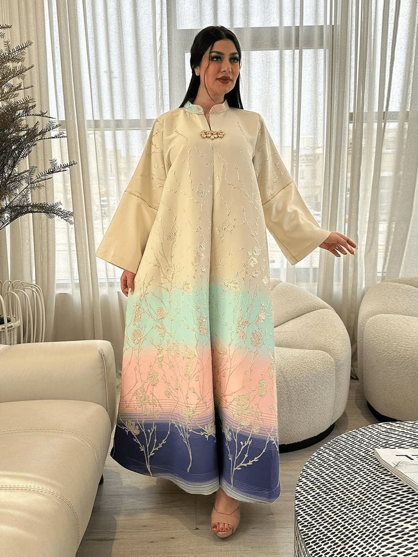 Arabic Dubai Dress, High-End Jacquard Fabric Embroidered Ombre Long ...