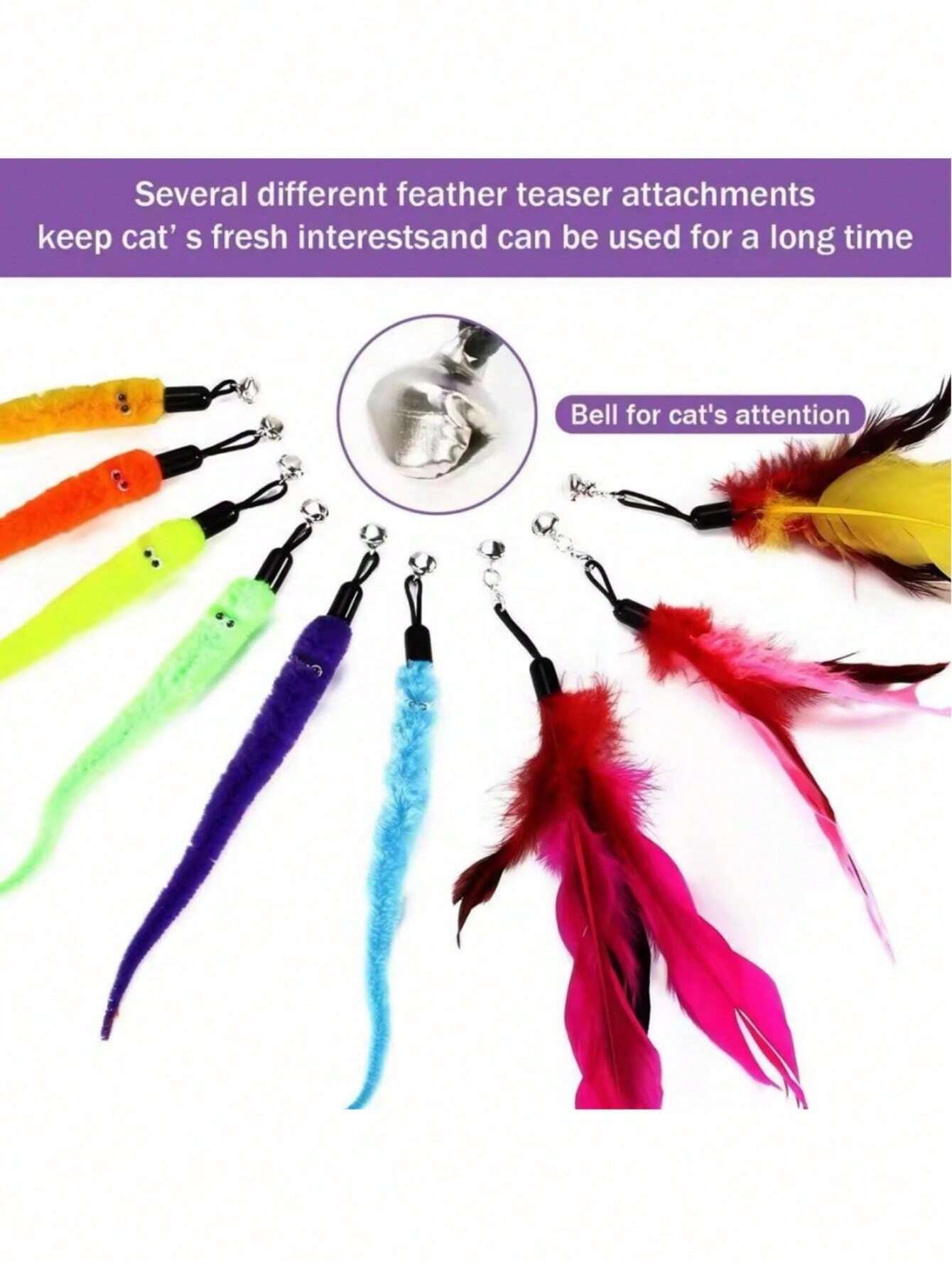 Cat Toy Plush Toy Feather Replacement Head Extendable Pole For Cats To ...