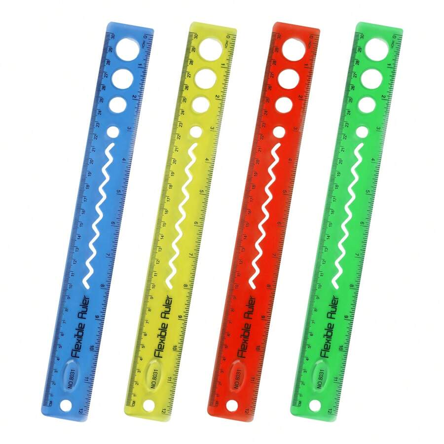 4 Pieces Flexible Ruler, 30cm/12inch Plastic Ruler, Soft Bendable Ruler ...