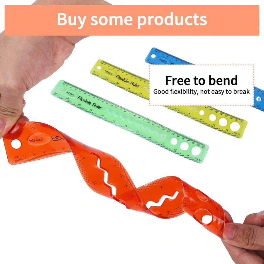 4 Pieces Flexible Ruler, 30cm/12inch Plastic Ruler, Soft Bendable Ruler ...