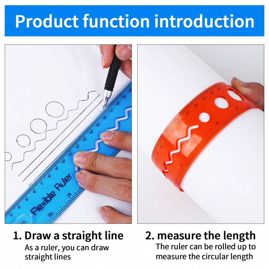 4 Pieces Flexible Ruler, 30cm/12inch Plastic Ruler, Soft Bendable Ruler ...