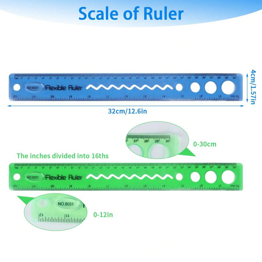 4 Pieces Flexible Ruler, 30cm/12inch Plastic Ruler, Soft Bendable Ruler ...