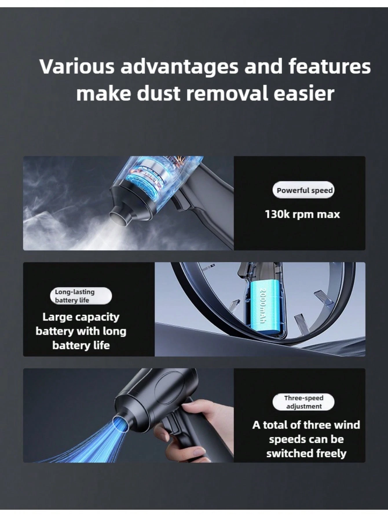 SUITU 85000rpm Compressed Electric Air Cleaner | Rechargeable Hair ...